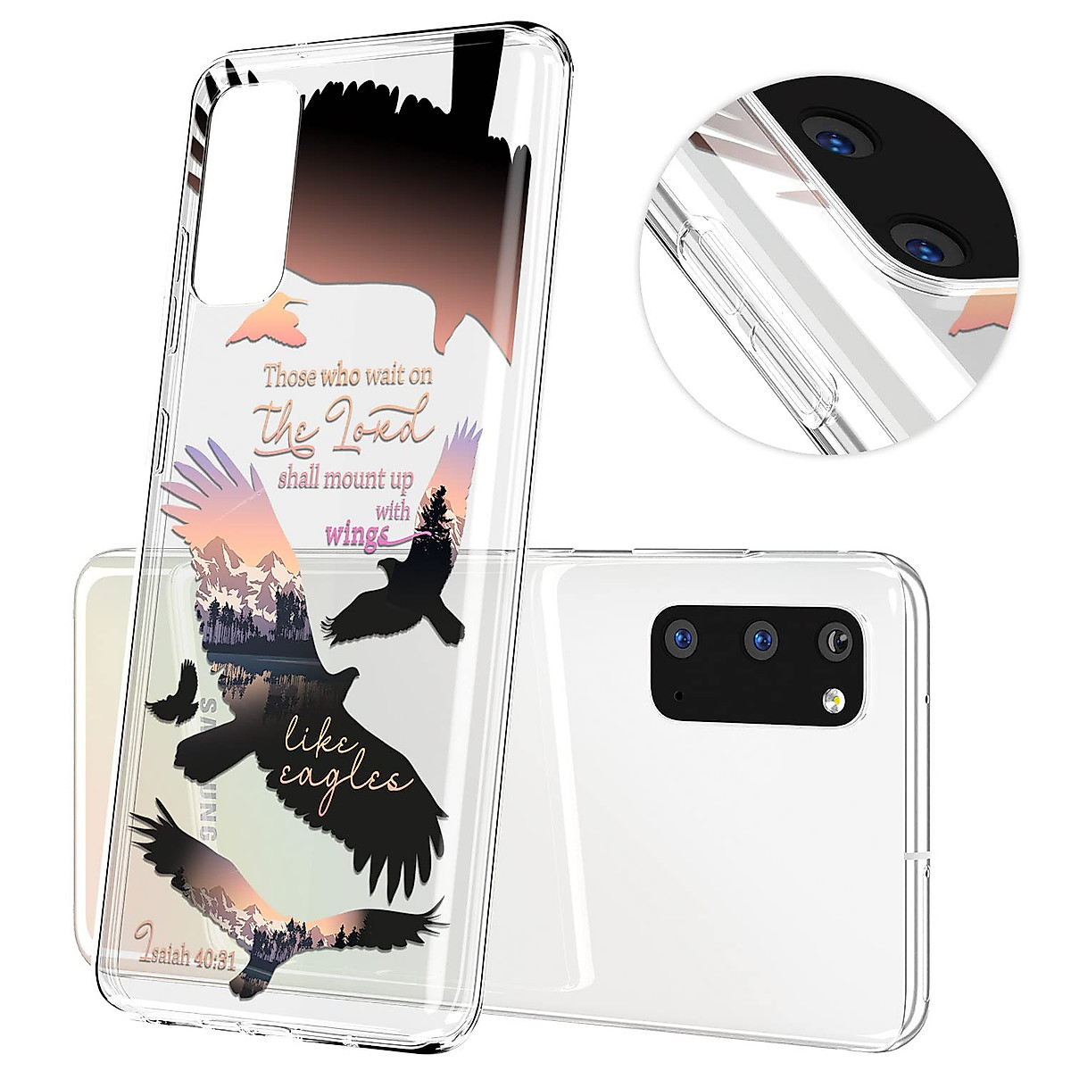 Cavka Phone Case Compatible with Samsung Galaxy A73 A72 5G A71 A54 A52 A42 A34 A32 A14 A11 Bumper Scripture Quote Bible Verse Design Cover Birds of Prey Those who wait on The Lord Isaiah 40:31