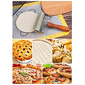 Stainless Steel Pizza Dough Roller Docker,Time-Saver Pizza Dough Roller Docker with Wood Handle, Pizza Bread Pin Puncher Pizza Wheel, for Pizza Cookie Cake Pie Pastry Bread Dough