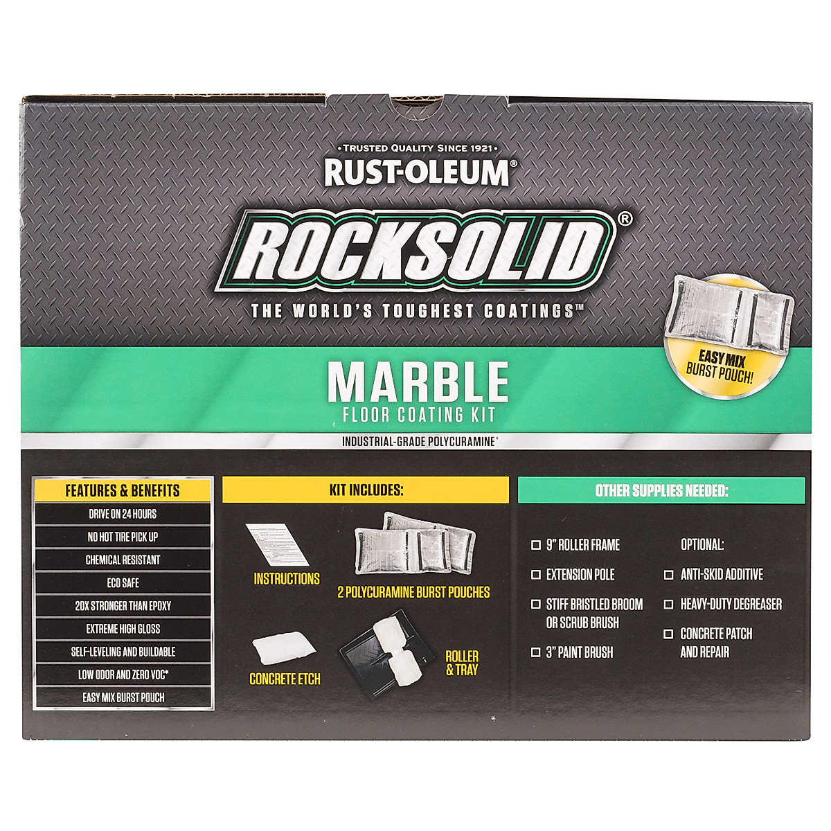 Rust-Oleum 306321 RockSolid Marble 1 Car Garage Floor Coating Kit, Mountain White, 5 Piece Set