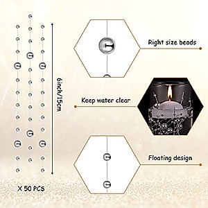 50 Pieces Artificial Pearl String for Floating Candles 6 Inch Pearl String Vase Fillers Floating Candles Centerpiece for Valentine's Day Wedding Dinning Table Party (Silver)