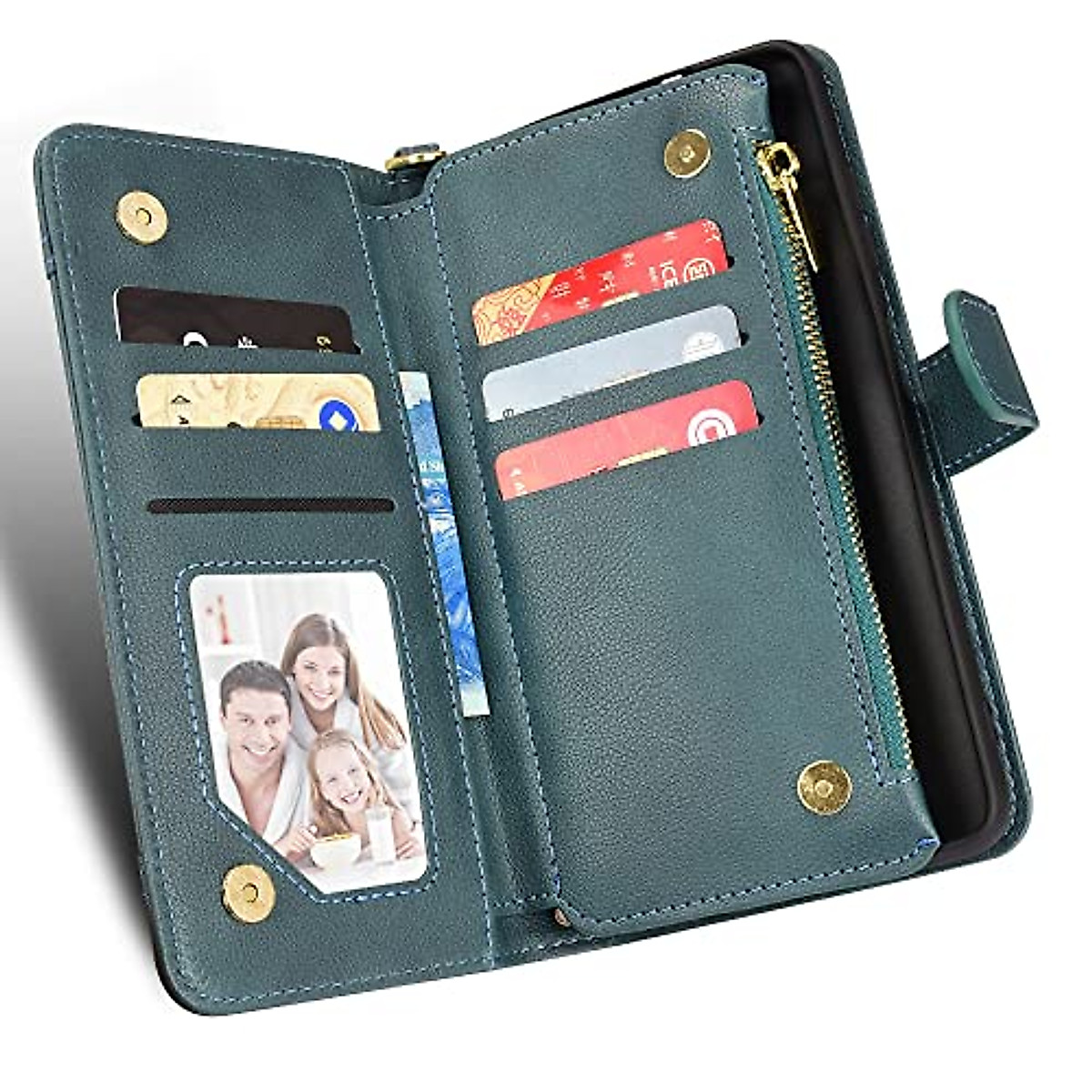 YJZSKRXFAK Magnetic Zipper Wallet Leather Case with Lanyard for Sony Xperia 1 III Cash Pocket with 6-8 Card Slots Holder Wrist Strap Cover for Sony Xperia 1 III Green