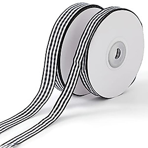 ZQYSING Black White Gingham Ribbons - White Black Buffalo Check Ribbons 3/8" and 5/8" x 50 Yards Black Plaid Fabric Ribbons for DIY Crafts Gift Bows Decoration Bouquet