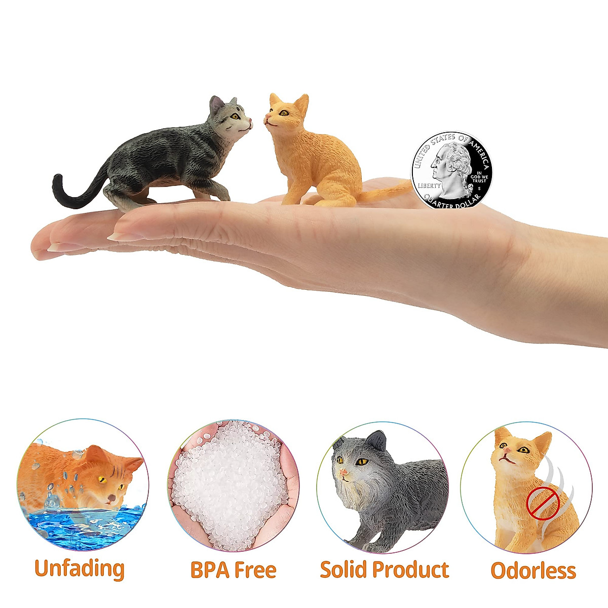 Toymany 8PCS Grey & Orange Cat Figurines Set, Realistic Cat Figures Kitten Toys, Cat Cake Toppers Christmas Birthday Gift for Kids Children