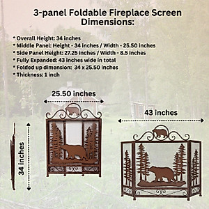 BestGiftEver 3-Panel Fireplace Screen Decorative with Bear Alone in The Forest - Stand Alone Fireplace Cover Metal Mesh Screen - Home Decorative Firescreen for Cabin, Wildlife, and Woodland Theme