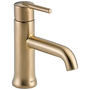 Delta Faucet Trinsic Single Hole Bathroom Faucet, Gold Bathroom Faucet, Single Handle Bathroom Faucet, Metal Drain Assembly, Champagne Bronze 559LF-CZMPU