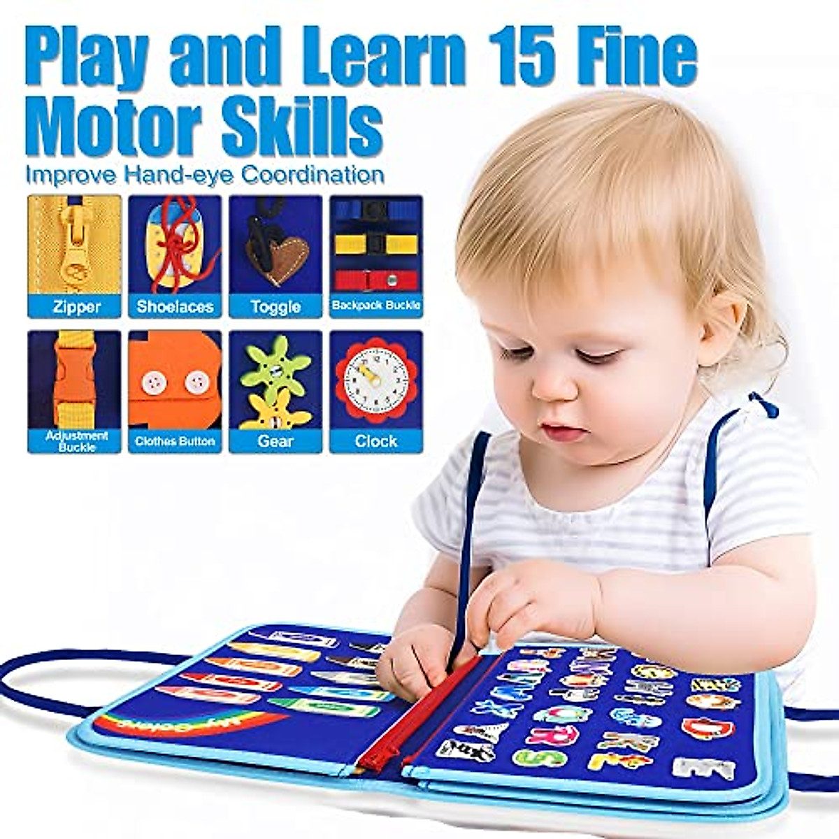 Goopreen Busy Board Montessori Toys for 1 2 3 4 Year Old Girls & Boys Sensory Toys for Toddlers 1-3, Educational Learning Basic Motor Skills - Travel Toys for Plane Car, Gift for 1-4 Yr Kids