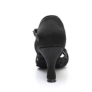 HIPPOSEUS Women Latin Dance Shoes Black Open Toe Ballroom Salsa Dance Shoes, 8 B(M) US