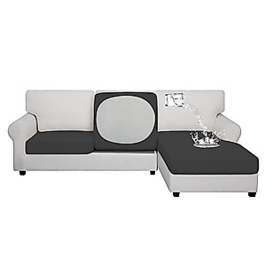 Easy-Going 100% Waterproof 3 Pieces Couch Cushion Covers for Sectional Sofa Left/Right L Shape Chaise Lounge Sofa Seat slipcover Anti-Slip Sofa Cover (2 Seater + 1 Chaise, Dark Gray