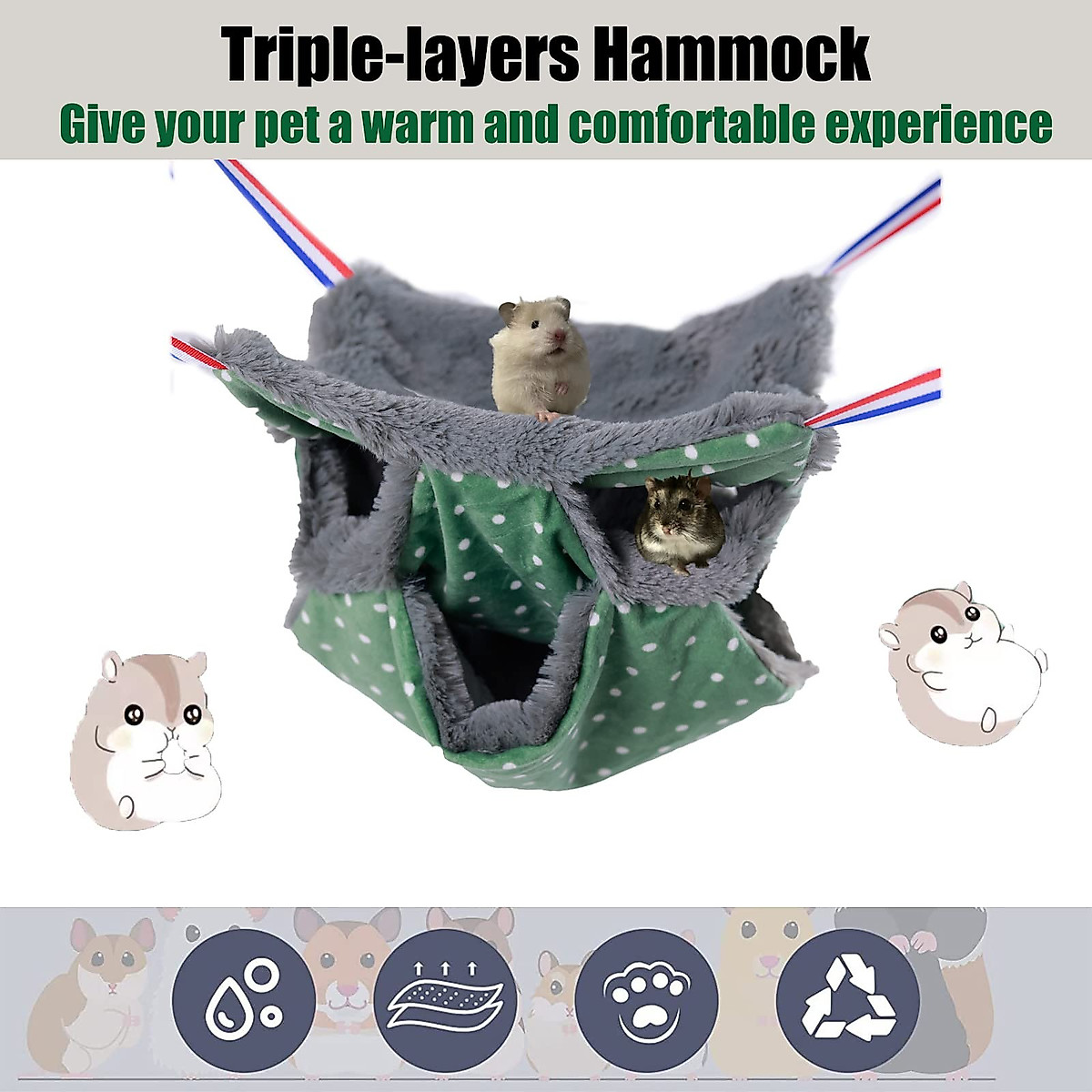 neolun Rat Ferret Cage Hammock Bedding Small Pet Cage Accessories Toy Triple-Layer Hammock Bedding for Hamster Guinea Pig Rat Ferret Chinchilla Playing Sleeping(Green)