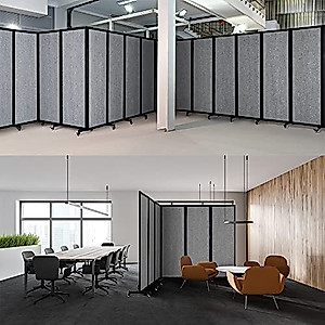 Artigwall Aluminum Alloy Room Divider 180 Portable Wall Partition | Freestanding Office Divider | Folding Privacy Screen | Locking Wheels | Temporary Room Separator | 5 Panels (5, Light Grey)