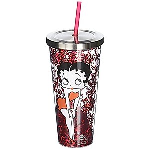 Spoontiques - Glitter Filled Acrylic Tumbler - Glitter Cup with Straw - 20 oz - Stainless Steel Locking Lid with Straw - Double Wall Insulated - BPA Free - Betty Boop