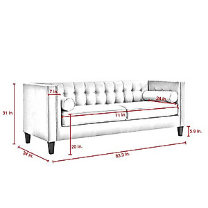Inspired Home Sky Blue Velvet Sofa - Design: Lotte | Tufted | Square Arms | Tapered Legs | Contemporary