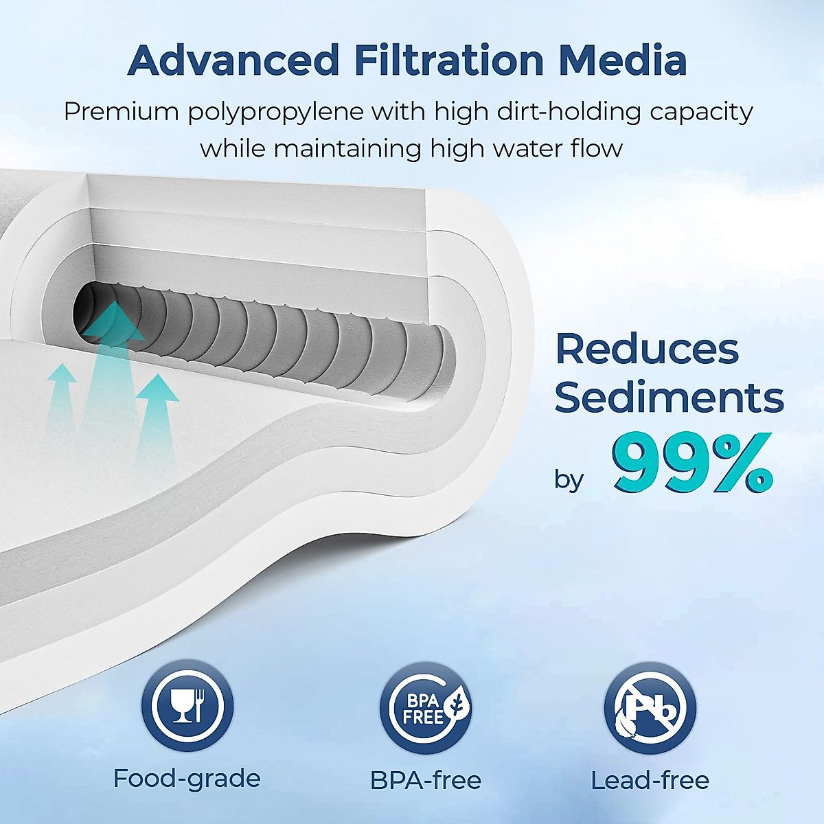 5 Micron 4.5"x20" Sediment Filter for Well Water, Whole House Water Filter Replacement for iSpring FP25B, Pentek DGD-5005-20, PUREPLUS PP20BB, 2 Pack