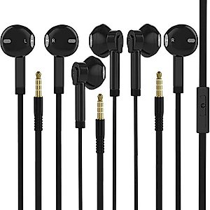 3 Pack Boost+ Headphones Earphones Earbuds 3.5mm Wired Headphones | Stereo Sound Noise Isolating Earphones with Built-in Microphone Inline Volume Control - Black