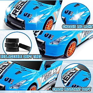 AGNEVE RC Drift Car 1:24 Scale RC Car with LED Lights Glow and Drifting Tires 2.4GHz Remote Control Car 4WD 14KM/h High-Speed RC Cars with 2 Rechargeable Batteries Boys Girls