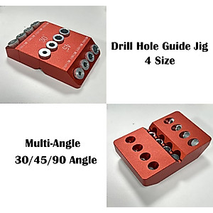 YuanTenhwy 4 Sizes 30 45 90 Degree Angle Drill Guide Jig for Angled Hole and Straight Hole,Drill Block，Dowel Drill Guide，Stair Wire Handrail, Deck Cable Railing Lag Screw Drilling Template Block
