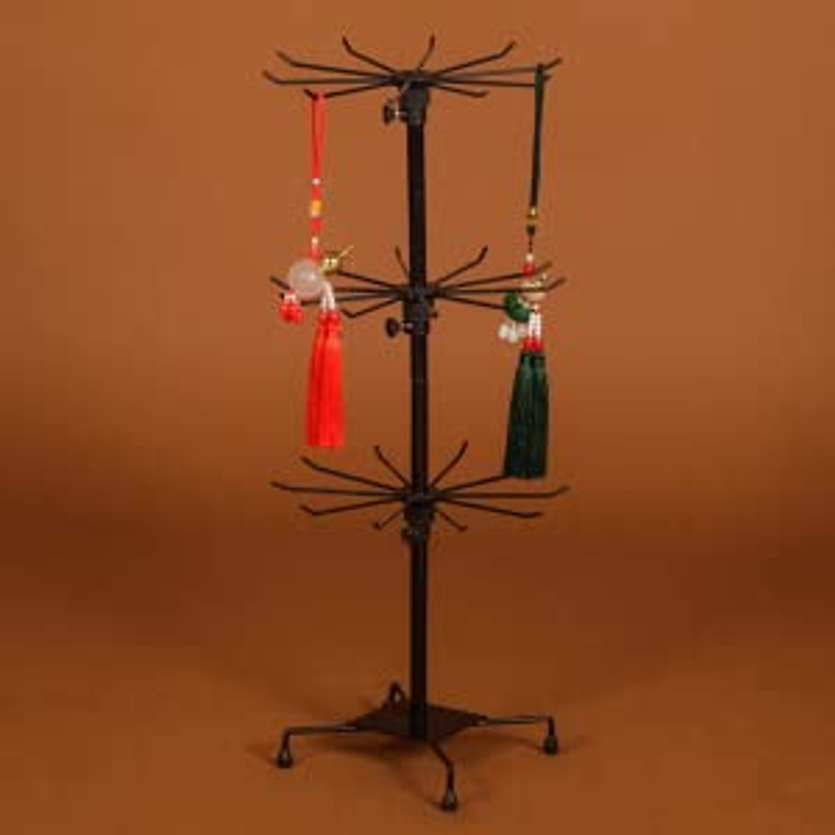 NMFIN 3Tier Rotating Jewelry Display Rack,Metal Earring Display Stands Jewelry Organizer Rack Tower Bracelet Holder for Necklace Ring Keychain,Black