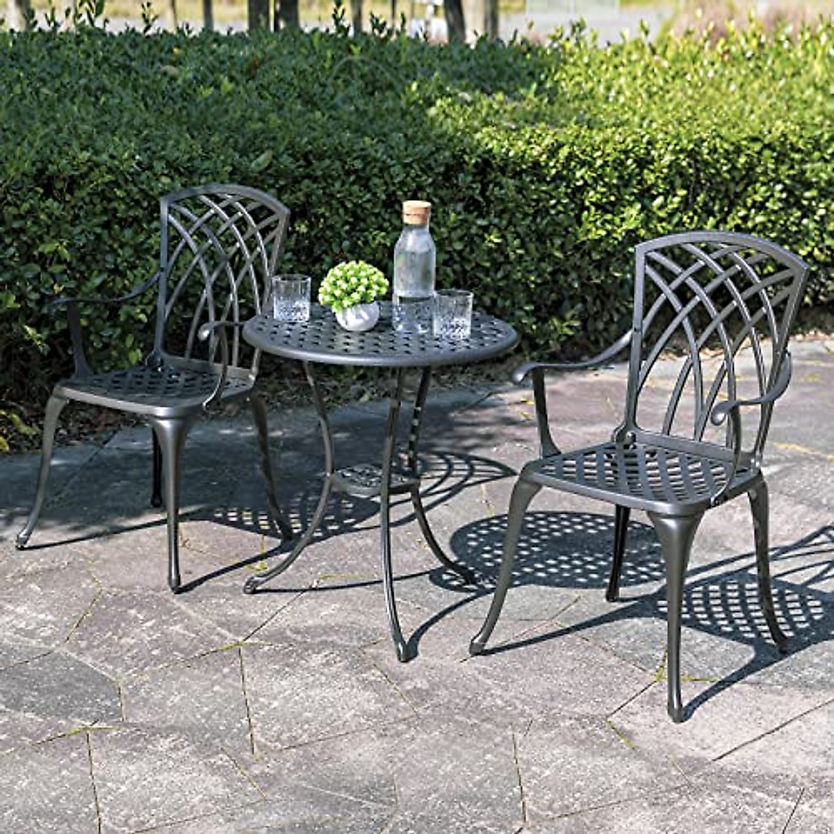 Nuu Garden 3 Piece Patio Bistro Table Set, Cast Aluminum Outdoor Patio Bistro Set Weather Resistant Chairs and Table with Umbrella Hole for Yard, Balcony, Black with Golden Powder