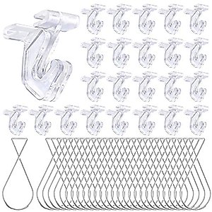 Rustark Clear Hinged Ceiling Hooks, 60 Pack of Polycarbonate Ceiling Grid Clips Metal T-Bar Hooks for Hanging Plants & Decorations, Metal T-Bar Hooks for Suspended Drop Ceiling Tiles