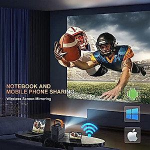 Portable WiFi Bluetooth Projector, JIMTAB V1 Outdoor Projector Full HD 1080P Supported, Mini Movie Projector with Foldable Carry Bag Dual Speakers Surround Sound (with Blue Foldable Bag)
