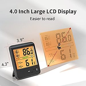 4" Digital Hygrometer Indoor Thermometer Temperature and Humidity Gauge Monitor Indicator Room Thermometer with Backlight LCD Display Humidity Meter
