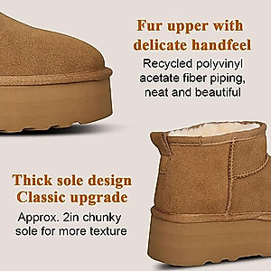 WICDIC Platform Mini Boot For Women Short Ankle Boot Fur Fleece Lined Sneakers Classic Ultra Snow Platform Anti-Slip Boot For Outdoor
