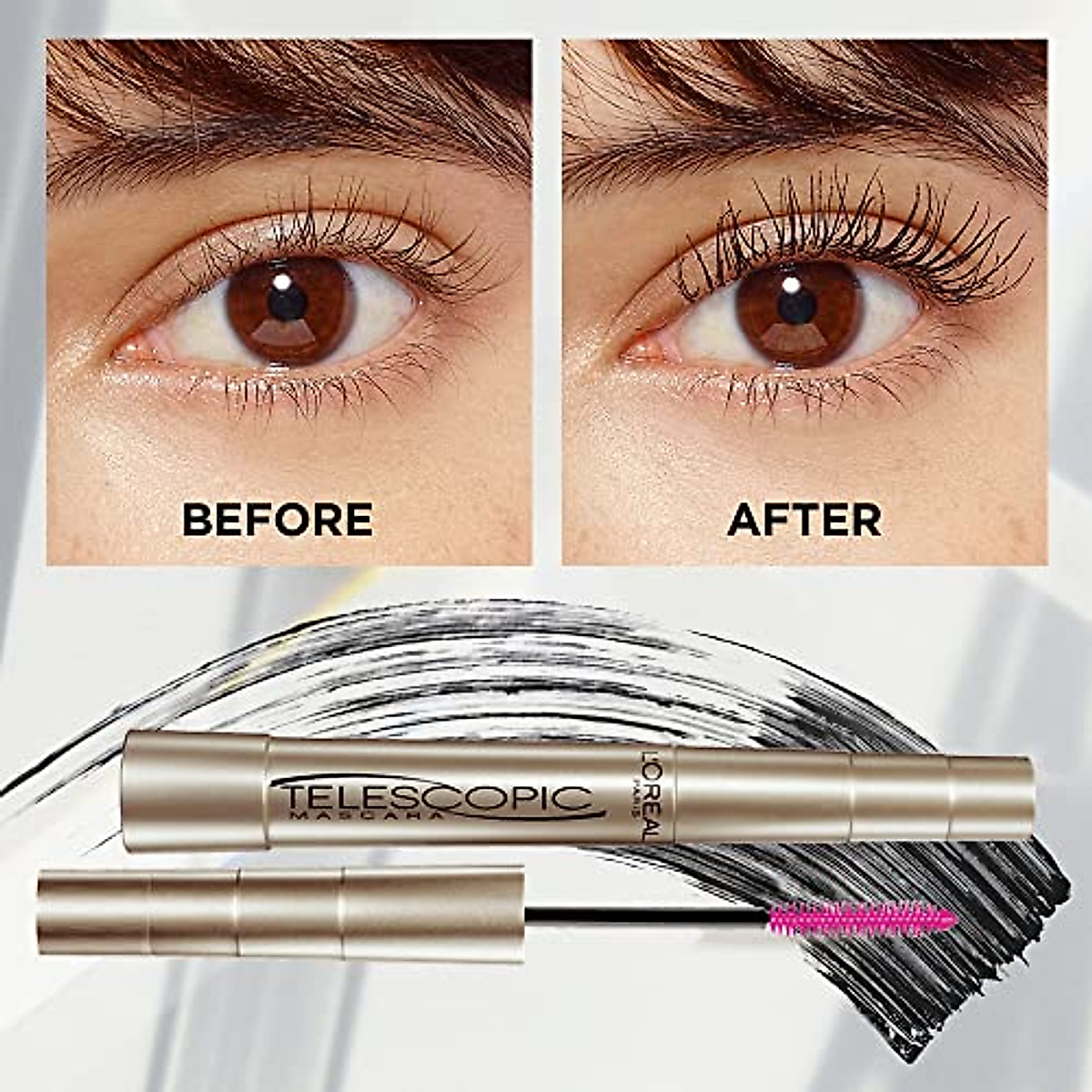 L'Oreal Paris Makeup Telescopic Original Lengthening, Lash Separating Mascara with Dual Precision Brush, Waterproof, Black, 0.27 Fl Oz., 1 Count