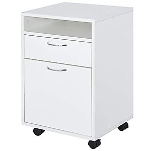 HOMCOM Mobile Storage Cabinet Organizer with Drawer and Cabinet, Printer Stand with Castors, White