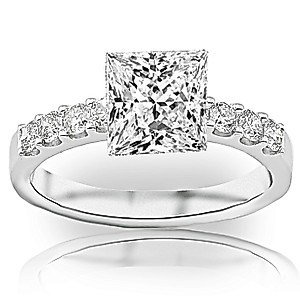 Houston Diamond District 1 Carat Princess Cut Classic Prong Set Diamond Engagement Ring (D-E Color, SI1-SI2 Clarity), Size 6