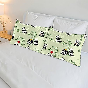 Bamboo Animal Panda Satin Pillow Cases Silk Satin Pillowcase for Hair and Skin Standard Set of 2 Super Soft Silk Pillowcase with Envelope Closure (20x26 in)