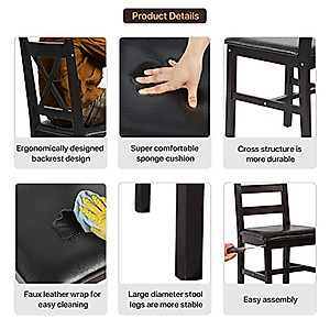 Kitchen Table and Chairs for 4, 5 Piece Wooden Dining Table Set with 4 Chairs for Small Space, Modern Square Counter Height Dining Room Table for Kitchen, Restaurant, Dark Brown