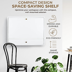 Casa Bonvie Wall Desk - Preassembled - Floating Desk - Wall Mount Stand with Foldable Magnetic Tabletop for Laptop Six Shelves & Drawer, Hanging Space Saver Mounted Table for Home Office & Bedroom