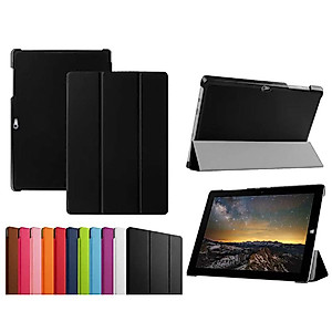 for Microsoft Surface 3 1645 1657 10.8 inch Tablet PC Smart Cover, Ultra Slim Folio Stand with Sleep/Wake Up Function Leather Case for Surface3 10.8" (1-Black)