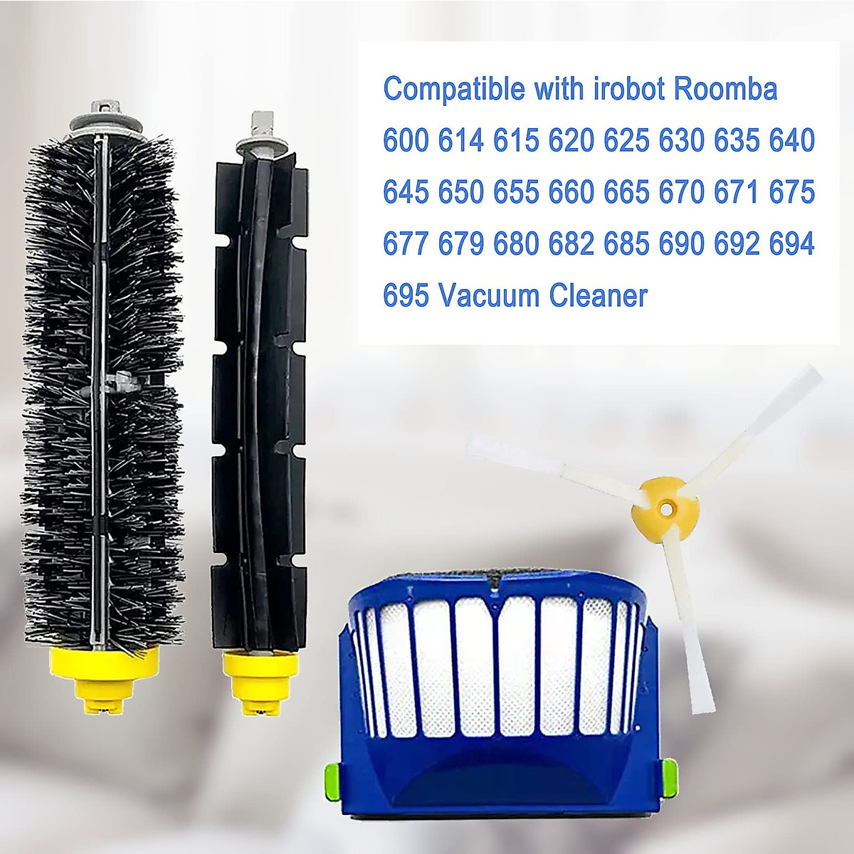 Mochenli Replacement Parts for iRobot Roomba 600 Series 675 692 694 690 680 660 651 650 614 610 500 Series 595 585 564 552 Vacuum Robotic,8 Side Brush, 2 Main Roller Brush, 6 Filter, 1 Caster Wheel