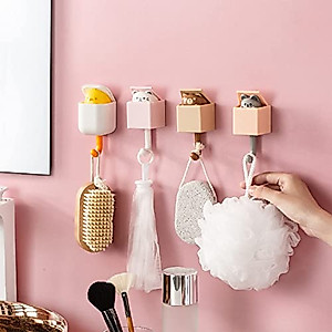 Cute Cat Hooks, Wall Mounted Adhesive Hook Coat Hooks, Cat Mouse Chick Bear Hooks for Coat Scarf Hat Towel Bag Wall Hanging Decorations