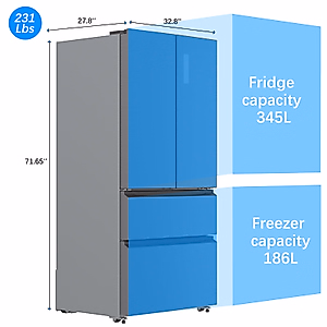 DYTesa 33 Inch Large Capacity French Door Refrigerator, 18.75 cu.ft Refrigerator with 2 Doors & 2 Drawers, Full Size Bottom Freezer Kitchen Fridge, Automatic Defrost, LED Lighting