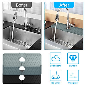 Silicone Faucet Splash Guard, 18” x 6.3” Faucet Water Catcher Mat, Longer Silicone Sink Mat, Faucet Handle Drip Catcher Tray Mat for Kitchen Countertop and Bathroom Sink Protectors (Dark grey)