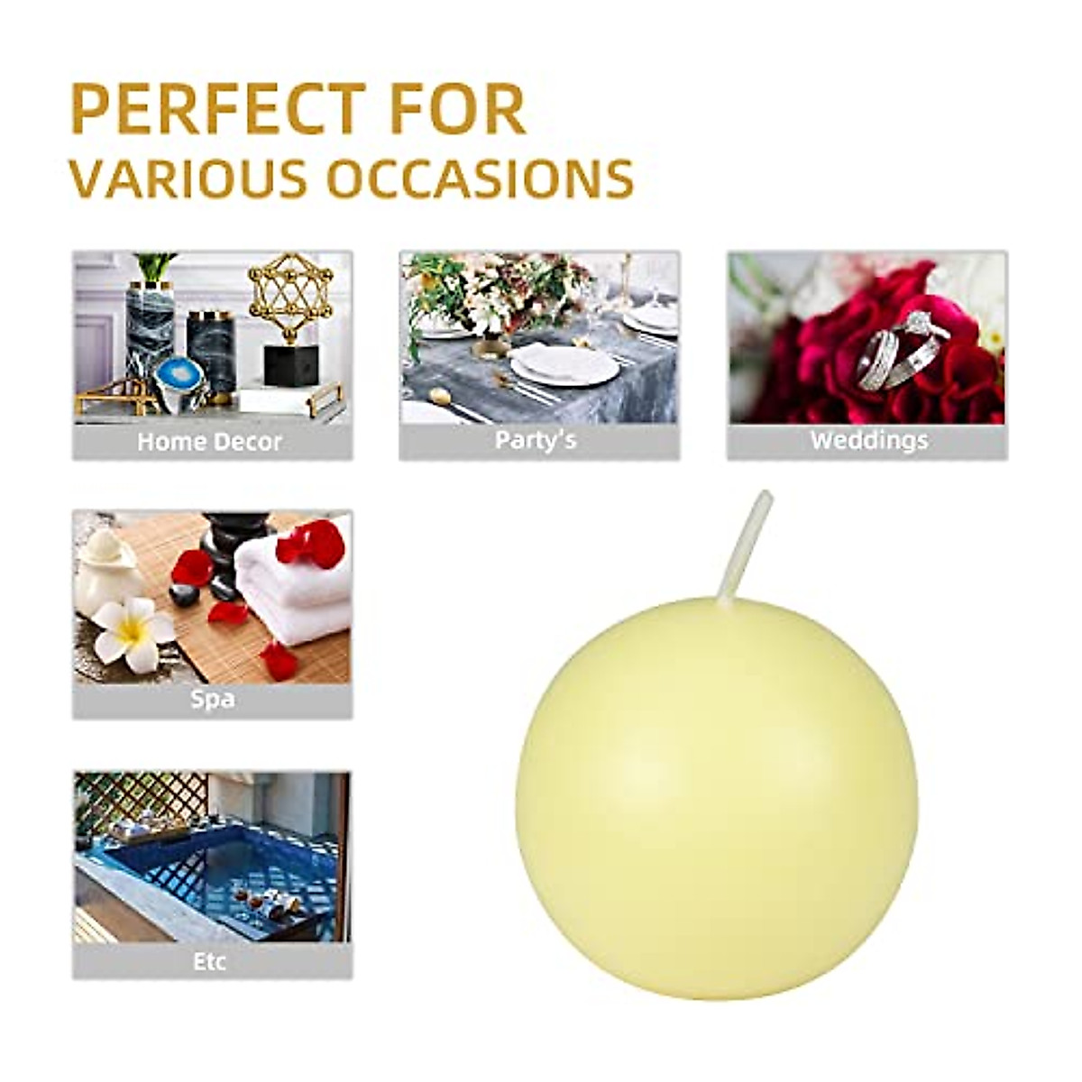 Zest Candle 6-Piece Ball Candles, 3-Inch, Ivory