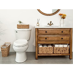 StorageWorks Water Hyacinth Storage Baskets, Square Wicker Baskets with Built-in Handles, Hand-Woven Baskets for Bedroom, Bathroom, Pantry, Shelves, Set of 3 (1PC Large, 2PCS Medium)