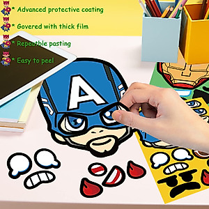 Calofun Superhero Stickers Book for Kids Crafts-24 Sheets of Waterproof Sticker Make a Face DIY Boys Toys Gift for Laptops ,Wall ,Water Bo