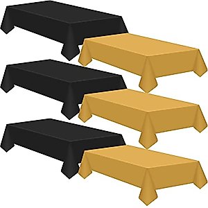 Plastic Table Cloth Disposable Table Cover Plastic Table Cloth for Indoor or Outdoor Tables Parties Picnic Birthdays and Weddings, 54" x 108"(Black, Gold, 12 Pcs)