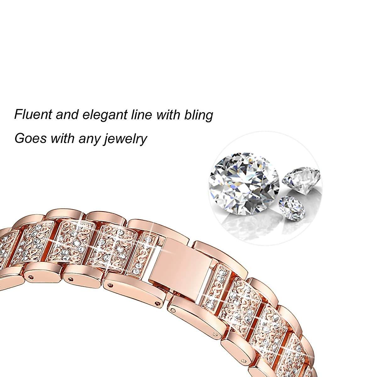 Mtozon Bling Bands Compatible with Google Pixel Watch 3 41mm Replacement Wristband Women，Rose Gold