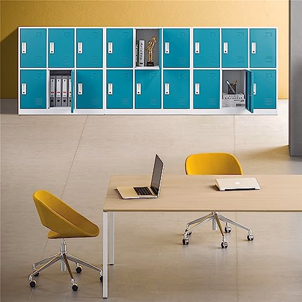 WTRAVEL Locker Steel Storage Cabinet, 2 Tiers 6 Doors Storage Locker for Gym School Office Metal Lockers for Employees with Keys (2 Tiers / 6 Doors Sky-Blue)