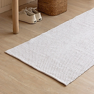 HOMEMONDE Herringbone Cotton Area Rug - 2' x 6' Abstract Accent Runner - Reversible Boho Lightweight Throw Rug for High Traffic Areas Kitchen, Mudroom, Entryway (White)