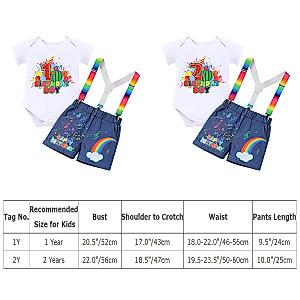 IMEKIS Watermelon 1st Birthday Outfit Baby Boy Cake Smash Romper Blue Denim Bloomers Jeans Shorts Rainbow Suspenders Photoshoot Toddler Summer Melon First Birthday Glow Party Supplies One 1 Year