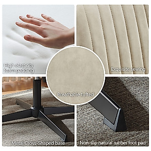 Art Leon Criss Cross Chair - with Ottoman and Pillow, Armless Office Desk Chair No Wheels, Modern Swivel Height Adjustable Mid Back Wide Seat Computer Task Vanity Chair for Home Office, Off White