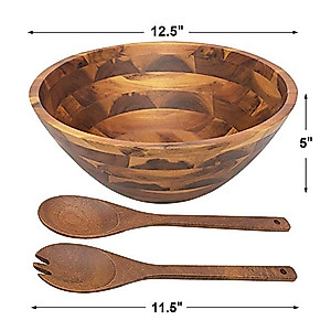 AIDEA Salad Bowls, Wooden Salad Bowls Set, Large Acacia Wood Serving Bowl for Fruits, Salad, 12.5" Big Salad Bowl with Serving Utensils