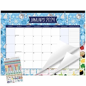 bloom daily planners 2024 Desk Calendar - 21" x 16" Large Monthly Organizer Pad with Stickers (January 2024 - December 2024) Desktop Blotter - Holiday Icons