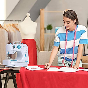 Mini Sewing Machine, Portable Multi-Purpose Crafting Mending Machine Household 12 Built-in Stitches & Double Thread for Beginners Blue