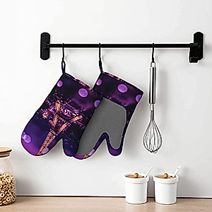 Pink Paris Printed Silicone Anti-Scald Gloves, Oven Mitts, Used for Cooking, Grilling, Kitchen Oven Gloves.